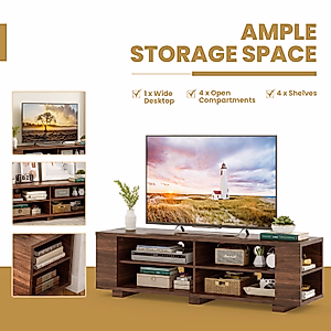 Tangkula Wood TV Stand for TVs up to 65 Inch Flat Screen, Modern Entertainment Center with 8 Open Shelves, Universal TV Storage Cabinet for Living Room Bedroom, TV Console Table (Walnut)