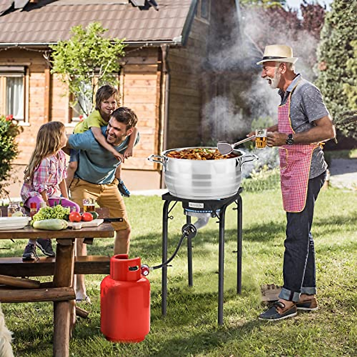 ROVSUN High Pressure 200,000 BTU Propane Gas Stove Single Burner for Outdoor Cooking Home Brewing Turkey Fry, Powerful Camping Cooker with 20 PSI Regulator (200,000BTU-Short Feet)