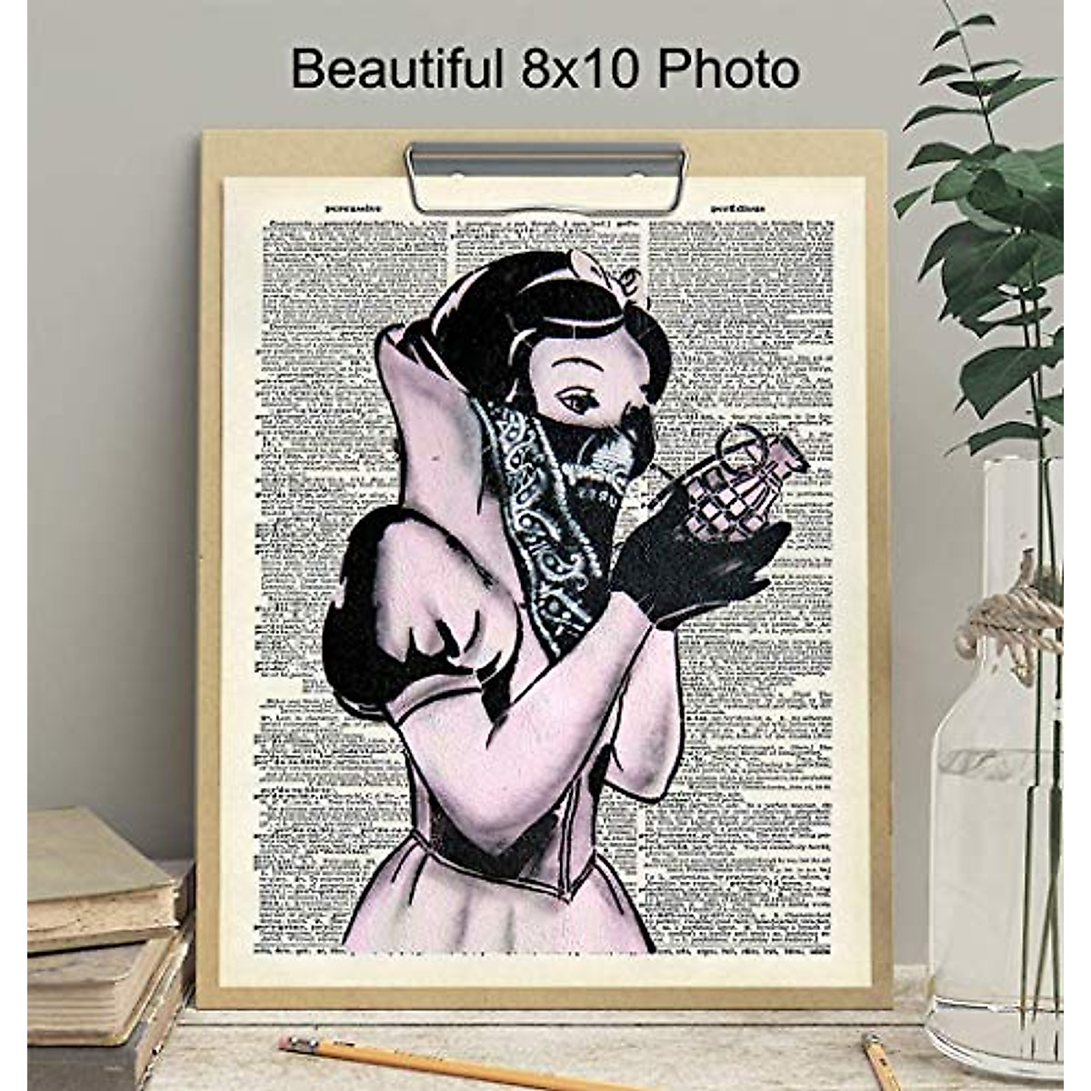 Banksy Snow White Hand Grenade Bandana Poster - Graffiti Wall Art Decor, Room Decoration for Bedroom, Dorm, Living Room - Gift for Teens, Urban Street Art Fans, Men Women - 8x10 UNFRAMED