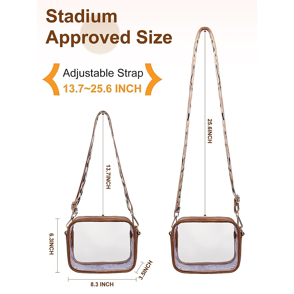 Vangue Upgrade TPU Clear Purse for Women Stadium Approved, Clear Crossbody Bag with Adjutable Strap, Transparent Leather Bag for Sports Concerts Events Festivals