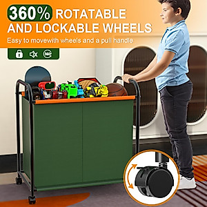 Large Toy Storage Box with Lockable Wheels, Sturdy Toys Storage Chest Bin Organizer Basket with Dividers for Kids, Boys, Girls, Bedroom, Dorm, Laundry Room,Playroom 25"L x 14.6"W x 25.6"H