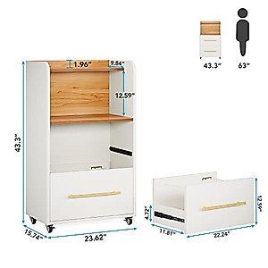 Tribesigns Lateral File Cabinet with 2 Drawers, Modern White Filing Cabinet Wood Rolling Filing Cabinets for Letter/Letter/A4 Size Files, Mobile Printer Stand with Open Shelves for Home Office (43"H)