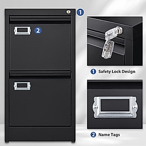 Anxxsu 2 Drawer File Cabinet, Filing Cabinets for Home Office, Metal Vertical File Storage Cabinet with Lock, Locking File Cabinet for A4 Legal/Letter, 15.1" W x 17.7" D x 28.7" H, Assembly Required