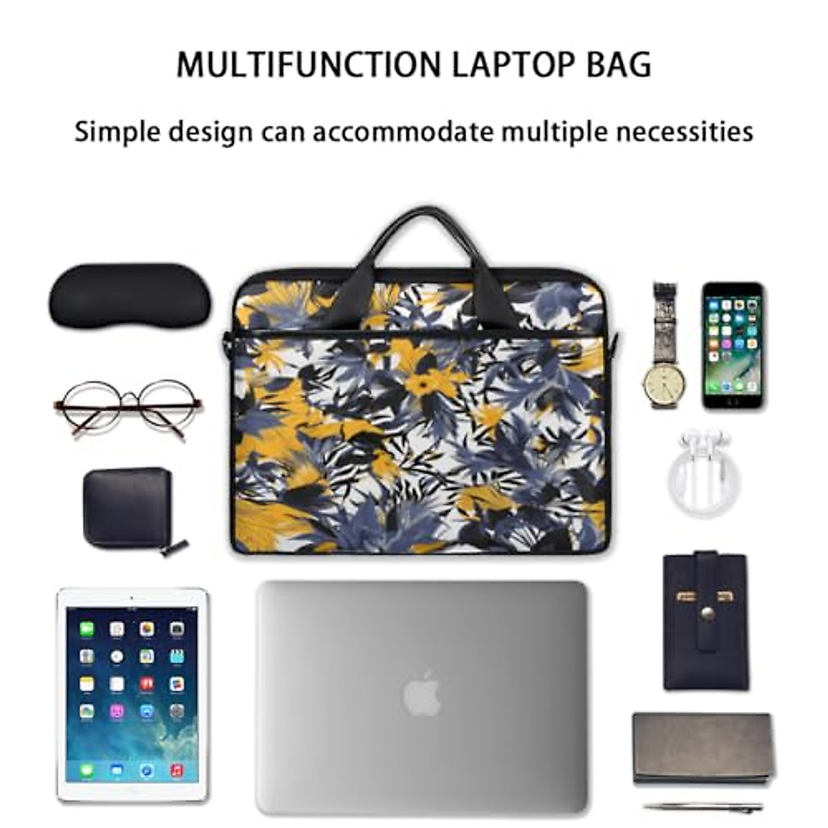 Art Flowers Laptop Computer Bag Waterproof Shoulder Messenger Bag 13-15 inch Durable Laptop Tote Bag with Shoulder Strap Handle Lightweight Crossbody Briefcase