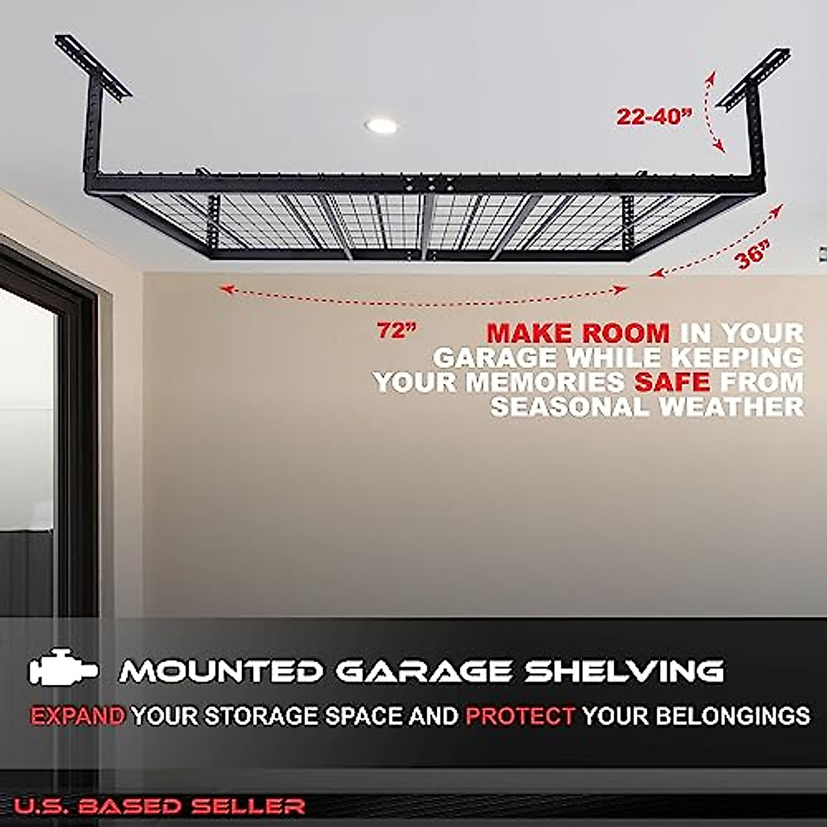 ABN Garage Shelving Ceiling Mounted Storage Racks - 3x6ft Ceiling Garage Storage System for Totes Decorations and More