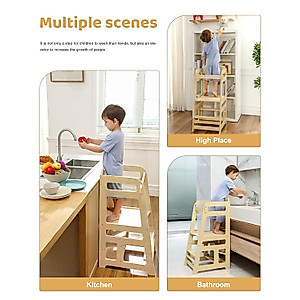 Lauon Step Stools for Kids, Adjustable Height Toddler Montessori Wooden Tower - Safe Anti-Drop Kitchen Stool Helper, Standing Tower for Bathroom & Counter