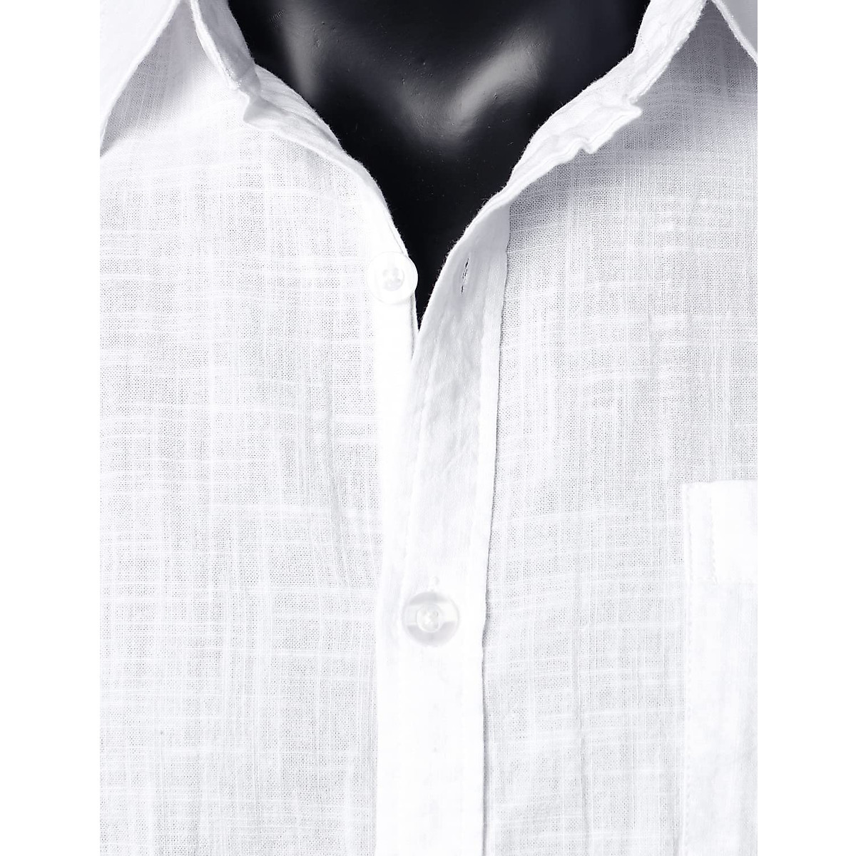 ZEROYAA Men's Fitted Cotton Linen Casual Short Sleeve Button Up Shirts Lightweight Beach Tops with Pocket ZLSC34-White Medium