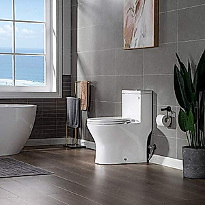 WOODBRIDGE Short Compact Tiny Dual Flush 1.28 GP One Piece Toilet,with Soft Closing Seat,1000 Gram MaP Flushing Score Small Toilet with Brushed Nickel Button B0500-BN, White