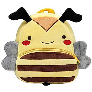 Kasqo Cute Toddler Backpack for Boys and Girls, 9.4" 3D Soft Plush Animal Mini Lightweight Travel Bag for Baby, Flying Bee