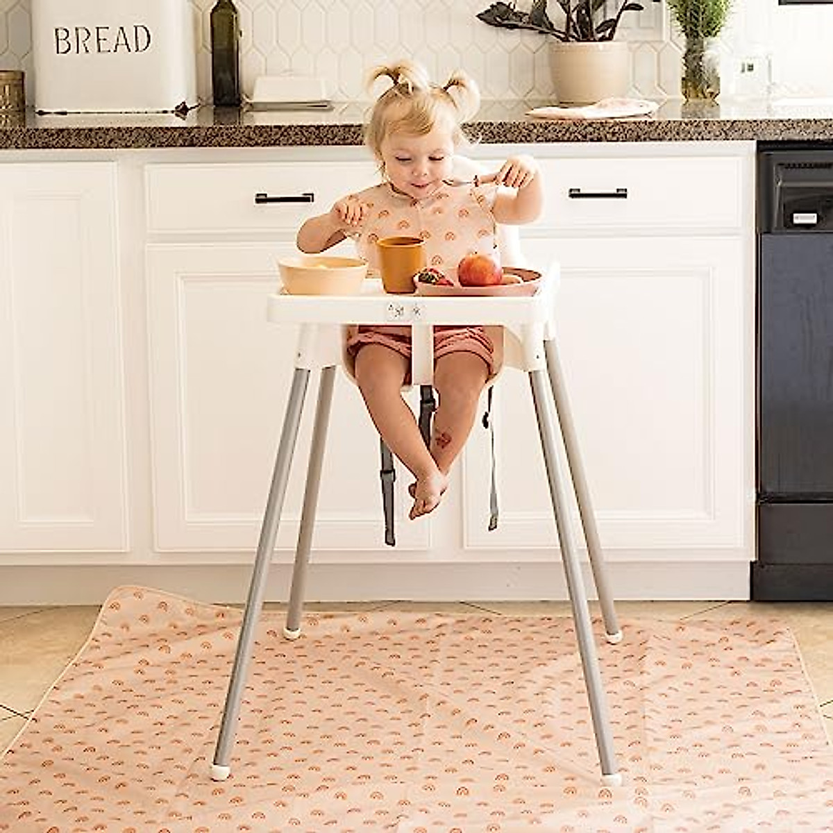 Tiny Twinkle Mess-Proof Splat Mats for Under high Chairs or Table Cover Art Projects for Baby and Toddler - Waterproof, Washable Floor or Table Splash mat 51" x 51" (Boho Rainbow)