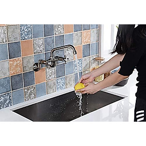 Sumerain Kitchen Wall Faucet 2 Cross Handle Brushed Nickel Wall Mounted Faucet 3" to 9" Adjustable Spread