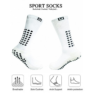 Ulalaza Unisex Anti Slip Sports Thicken Cushion Soccer Socks Non Skid Grippy Traction for Football Basketball Sports