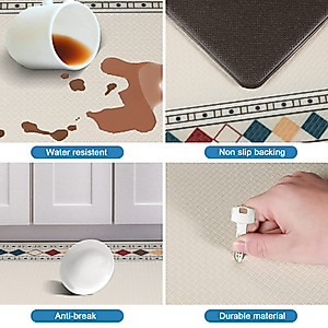 Artnice Kitchen Counter Mats 1 Pack, Colorful Geometric Trellis Khaki Non Slip Kitchen Rug, Stress Mats for Standing at Work Places, Rug for Kitchen Sink Area, Stove, Office, Laundry, Bedroom