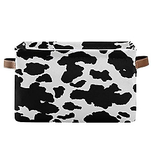 Storage Basket Bins Animal Cow Print Large Storage Boxes Cubes Collapsible Organizer with Handles, Foldable Toys Laundry Hamper for Closet Shelf Nursery, 1 PCS