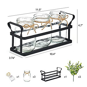 Dahey Lights Mason Jar Centerpiece Table Centerpieces for Dining Room Farmhouse Kitchen Decor Rustic Metal Tray with 3 Artificial Plant Table Decorations for Coffee Dining Living Kitchen Room