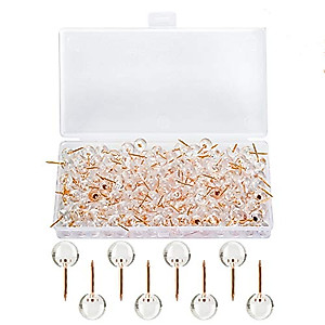 WenTao 150PCS Push Pins, Rose Gold Map Thumb Tacks, Large Size Pins Rose Gold Steel Point and Transparent Plastic Round Head for Bulletin Board, Fabric Marking, Crafts and Office Organization