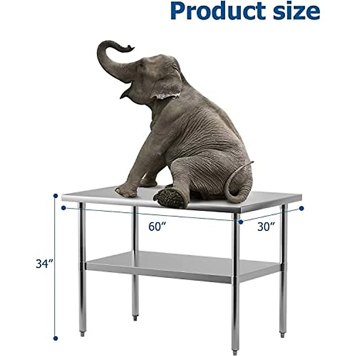 Saranya 18 Shop New Modern Silver 60 inches Stainless Steel Work Table with Wheels Adjustable Cook Under Prop Food Strong Commercial Cafeteria Shelf Kitchen Restaurant Office Home 60"L x 30"W x 34"H