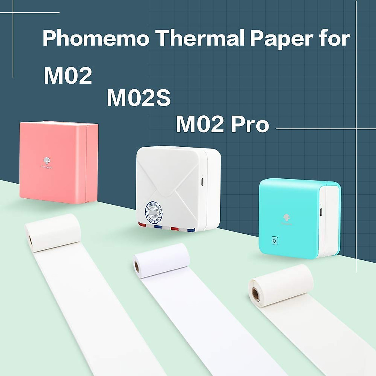 Phomemo M02S Pocket Printer- Mini Bluetooth Thermal Printer with 3 Rolls White Sticker Paper, Compatible with iOS + Android for Learning Assistance, Study Notes, Journal, Fun, Work, Cyan