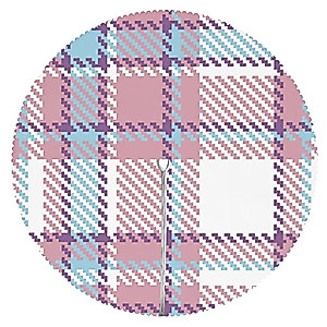 Checkered Pattern Round Outdoor Tablecloth,Round Tablecloth with Umbrella Hole and Zipper for Patio Garden,Waterproof Spill-Proof,for Backyard Party BBQ Decor(72" Round,Pale Blue Purple Lilac)