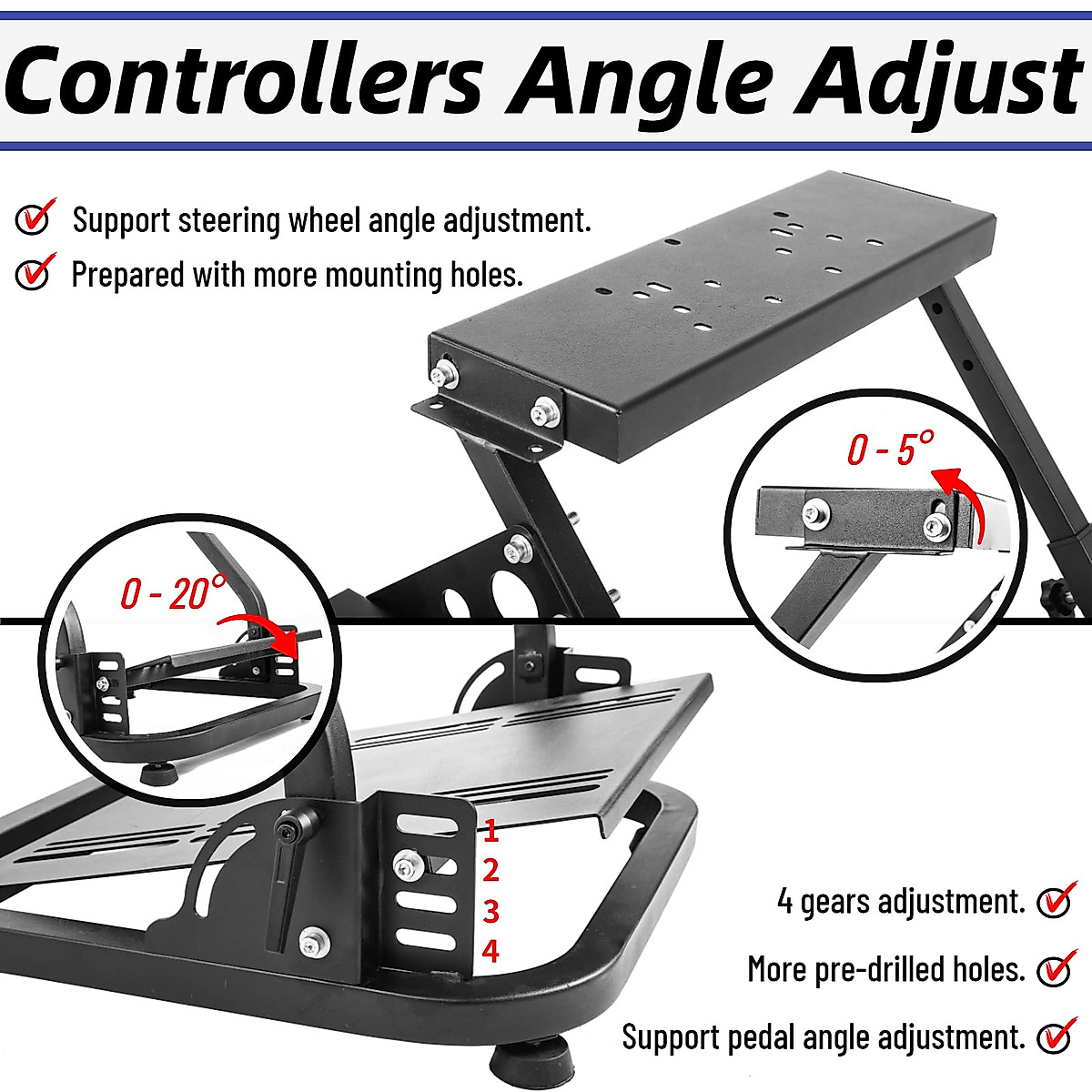 Minneer PRO Racing Wheel Stand Height Adjustable with Shifter Upgrade for Logitech G25,G27,G29,G920,G923,Thrustmaster TMX, T80, Gaming Steering Simulator Cockpit Wheel and Pedals Not Included