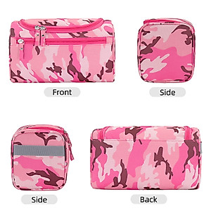 Buruis Travel Toiletry Bag for Men and Women, Hanging Toiletry Organizer Cosmetics Makeup Bag, Water-resistant Dopp Kit Shaving Bag, Small Toiletry Bag for Travel Essentials, Accessories (Camo Pink)