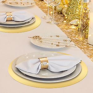 Tioncy Round Paper Placemats Decorative Disposable Place Mats Table Mats for Dining Wedding Table Decoration Home Banquet New Years Festive Party Birthday Holiday (Gold, 100)
