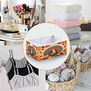 SDMKA Thanksgiving Turkey Cube Storage Bin Foldable Storage Cubes Fabric Storage Baskets for Shelf Closet Home Organizers, 11 Inch