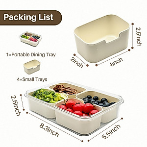 CODIEKEY Snackle Box Container, Dishwasher Safe Snack Box for Adult Kids, 4 compartments Plastic Divided Serving Tray with Lid and Handle for Candy, Fruits, Snacks, Nuts, Small,1 Pack