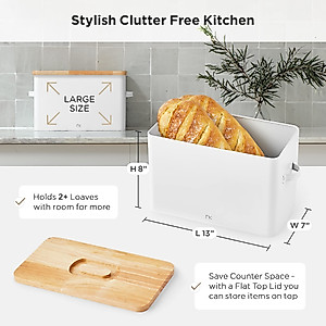 Extra Large Bread Box White - Modern Farmhouse Bread Box with Cutting Board Lid, Metal Bread Boxes for Kitchen Counter, Big Bread Box Holds 2+ Loaves, Air Vents to Keep Bread Fresh, Bread Holder