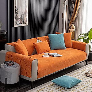 Tufted Chenille Sofa Couch Covers Palm Leaf Sectional Couch Covers Sofa Slipcover for Dogs Cats Pet Love Seat Recliner Leather L Shaped,Armrest Backrest Cover(Orange,43"x94")