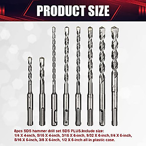 wesleydrill Rotary Hammer Drill Bit Set 8 Pcs SDS-Plus Drill Bits Fit for Fast Drilling in Block, Masonry and Concrete