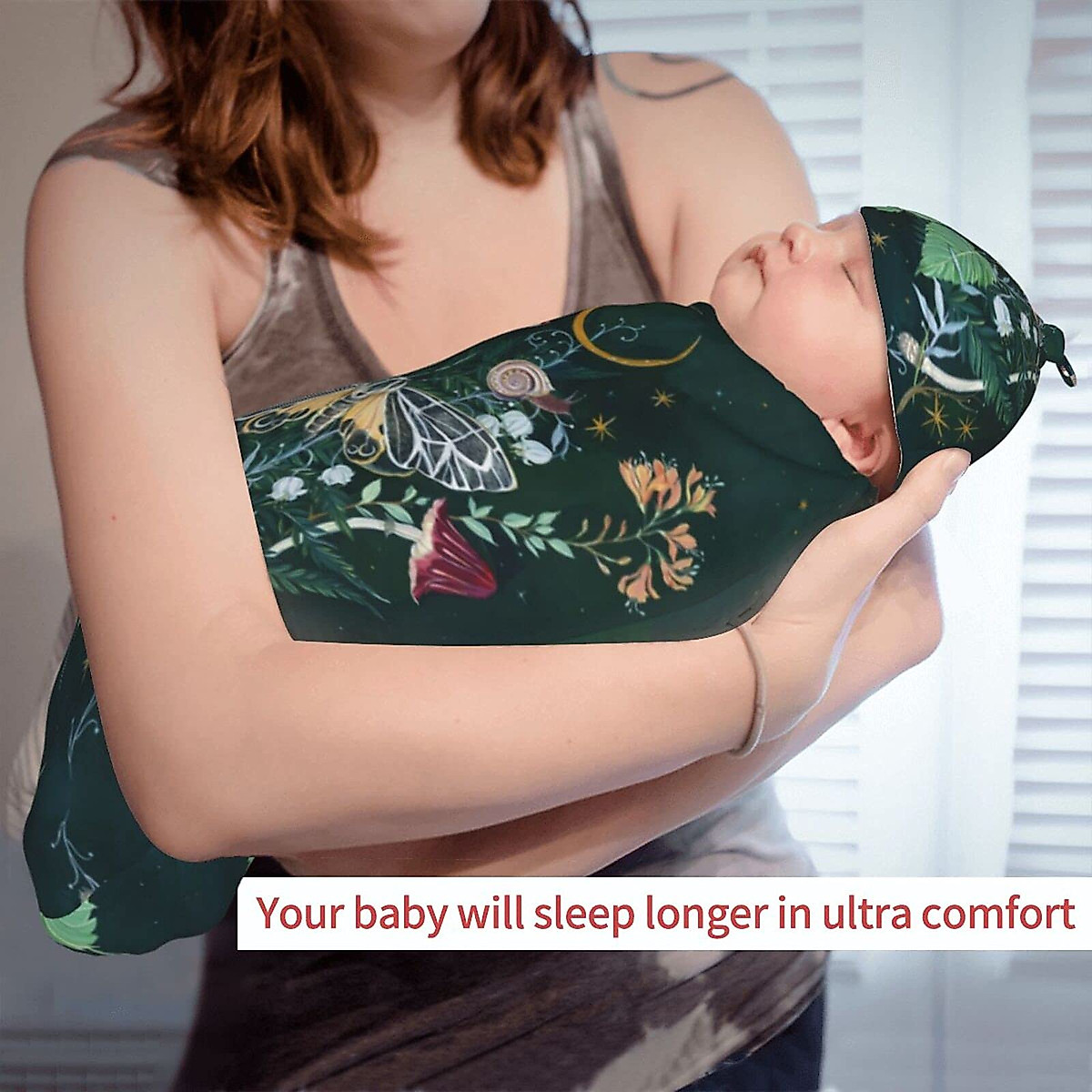 Belinyo Mushroom Newborn Swaddle Sleeping Bag Baby Receiving Blanket with Beanie Hat Infant Swaddle for Girls Boys, One Size