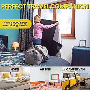 Portable Blackout Curtains 118x58 Shades - 100% Black Out Window Inserts, Temporary Home Blinds Nursery Baby Bedroom No Drill Curtain Cut to Size Sun Light Blocker Velcro & Suction Cups Room & Travel