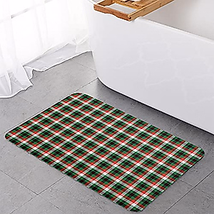 Merry Christmas 2 PCS Memory Foam Kitchen Mats, Water Absorbent Kitchen Rugs, Anti-Skid Kitchen Mat and Rug for Kitchen, Floor Home, Office, Laundry, Sink Red Green Plaid Geometric Tiled Texture