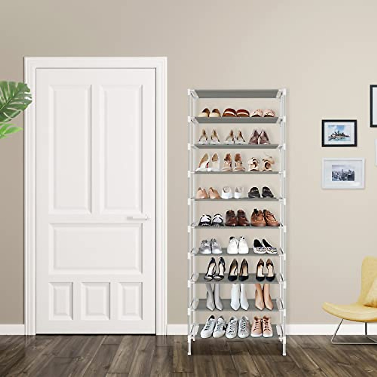 Himimi 10 Tiers Shoe Rack, Non-Woven Fabric Shoe Tower Stand, Easy Assembled Shoe Shelf Organizer Closet for Home, Sturdy Shelf Storage Organizer Cabinet