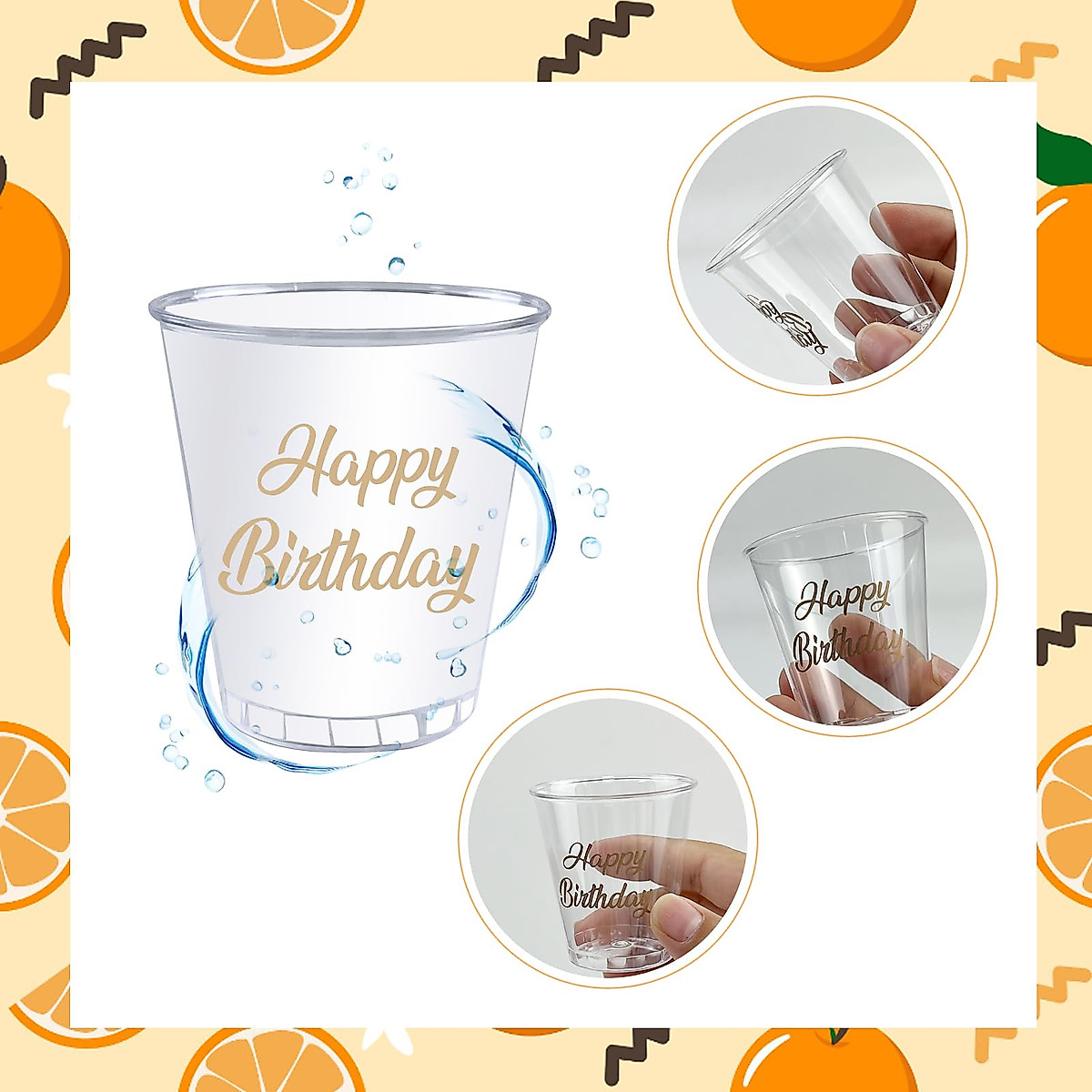 CIEOVO 100 Pieces Happy Birthday Party Shot Glass, Disposable 2 oz Plastic Cups 21st Happy Birthday Gifts Clear Tasting Cups for Birthday Party Supplies