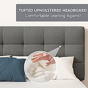 UNIZONE Full Size Upholstered Bed Frame with Tufted Headboard, Platform Bed with Linen Fabric Headboard, Wood Slats Support, Mattress Foundation, No Box Spring Needed, Easy Assembly, Modern, Dark Gray