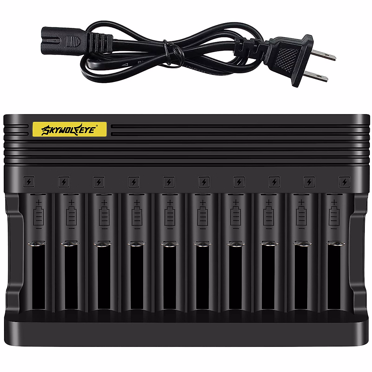 Skywolfeye 18650 Battery Charger 10 Bays Universal Charger for Flashlight Headlamp Battery 3.7v Li-ion Rechargeable Batteries 26650 14500 16340 18500 10440 18350 17670 18650 Charger