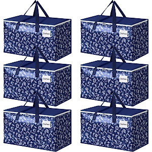 HomeHacks Moving Bags, Extra Large Size Moving Boxes, Heavy Duty Luggage Bags with Smooth Zipper and Sturdy Handles, Large Capacity & Easy Loading Storage Totes for Space Saver 88L, 6-Pack, Blue