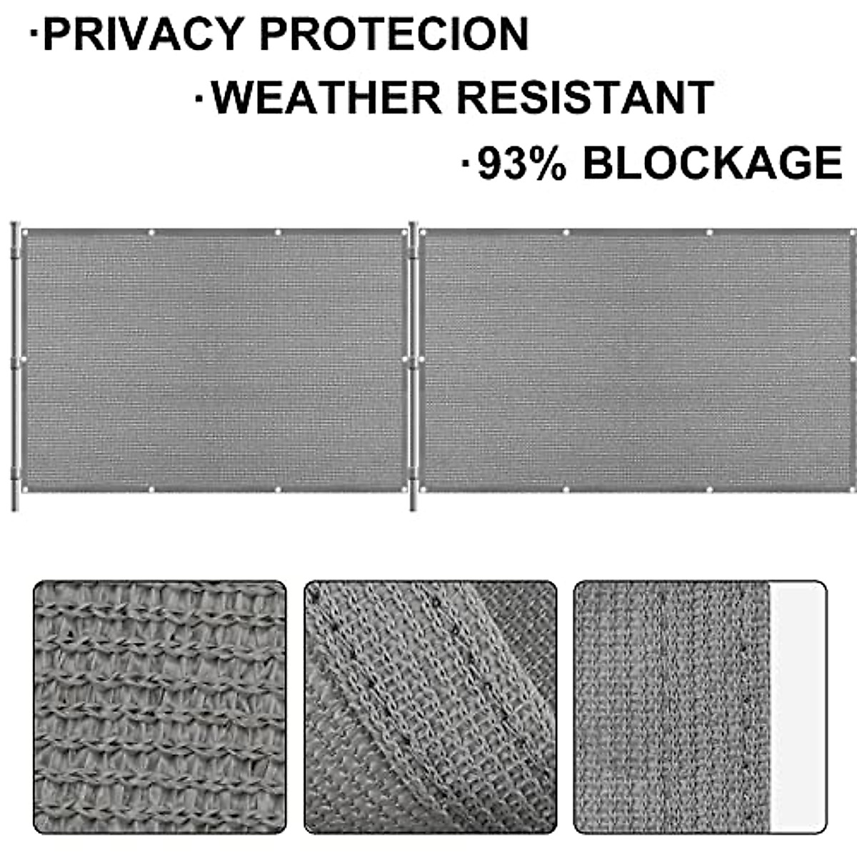 2'6" x 15' Grey Fence Screen Balcony Privacy Screen Shade Netting Mesh Cloth with Grommets for Apartment, Patio, Backyard, Porch, Railing - Customized Size