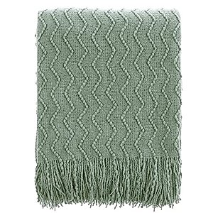 BATTILO HOME Sage Green Throw Blanket for Couch, Knitted Soft Sage Throw Blankets, Decorative Spring Green Blanket for Sofa Bed, 50"x60"