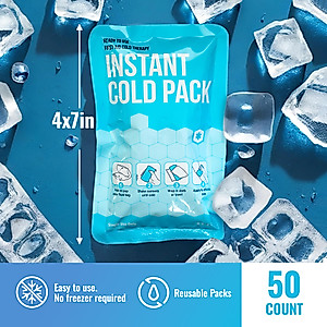 ICEWRAPS 4x7 Instant Cold Pack - Bulk Box of 50 | Cold Compress Instant Ice Pack for Emergency | Disposable Ice Packs for Injuries | Instant Breakable Ice Packs for First Aid and Sports