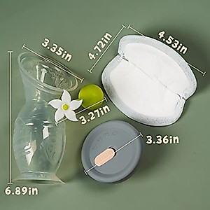 haakaa Silicone Breast Pump Manual Breast Pump with Suction Base, Flower Stopper and Silicone Lid(5oz/150ml) (White) +Disposable Nursing Pads for Breastfeeding,36pcs