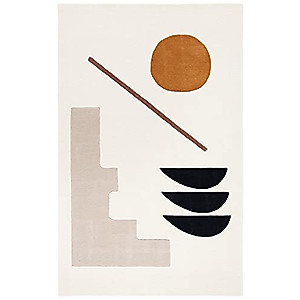 SAFAVIEH Fifth Avenue Collection 5' x 8' Ivory / Brown FTV115A Handmade Mid-Century Modern Abstract Wool Area Rug