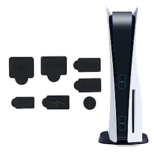 Onyehn Black Silicone Dust Plugs Set,USB HDM Interface Anti-dust Cover Dustproof Plug for PS5 Game Console Accessories Parts(7 Pack)