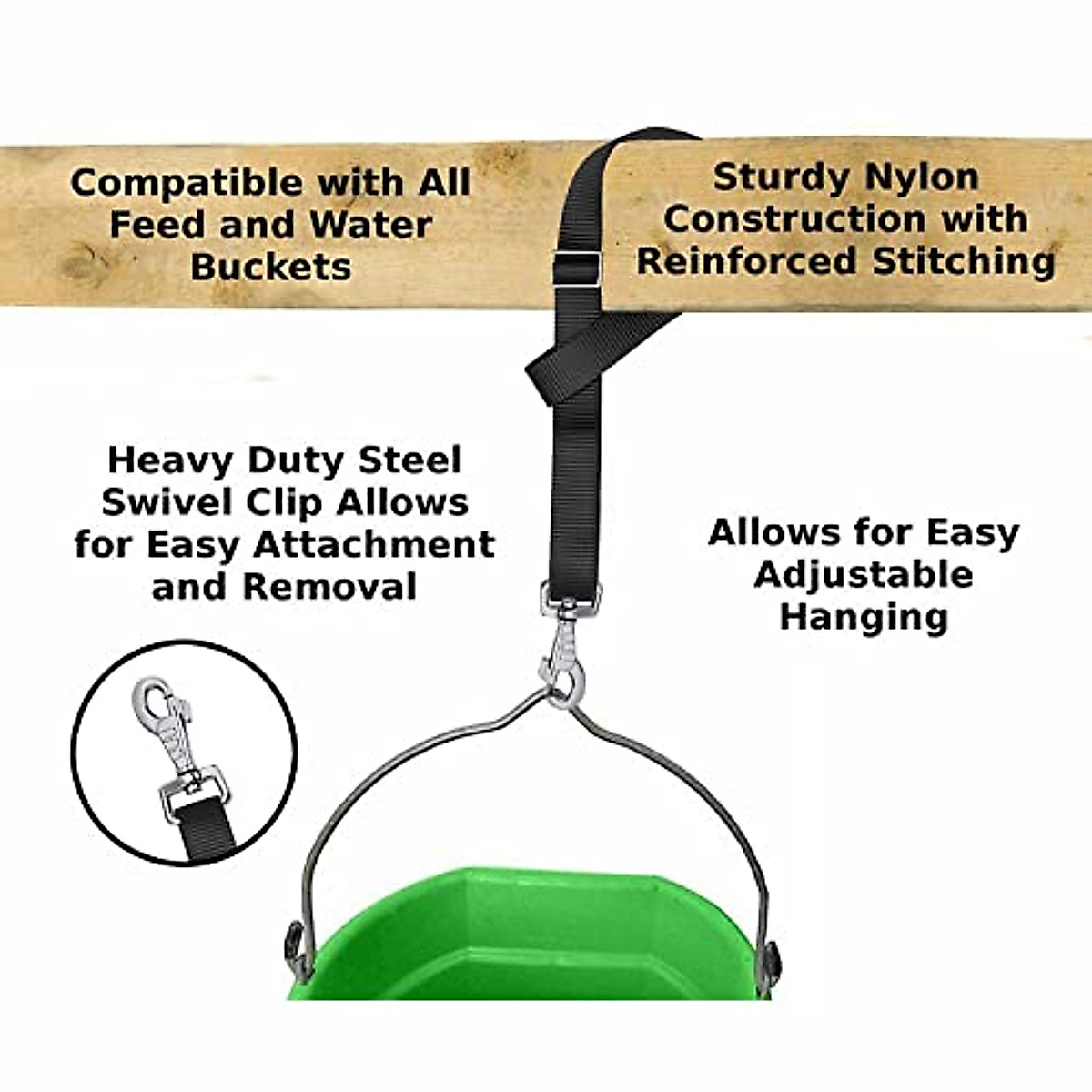 Rosemarie Horse Bucket Strap Hangers,Horse Suppliers Adjustable Nylon Straps up to 700 lbs for Hay Nets, Water Buckets,Hanging-Pratical and Easy Use(4 Pack) (Black)