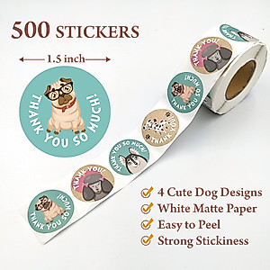 Gooji Dogs Thank You Stickers – 500Pcs Roll Dogs Thank You Stamp – 1.5 Inch Thank You Stickers for Packaging – 4 Designs – Ideal for Birthdays, Party, Small Business, Boutiques