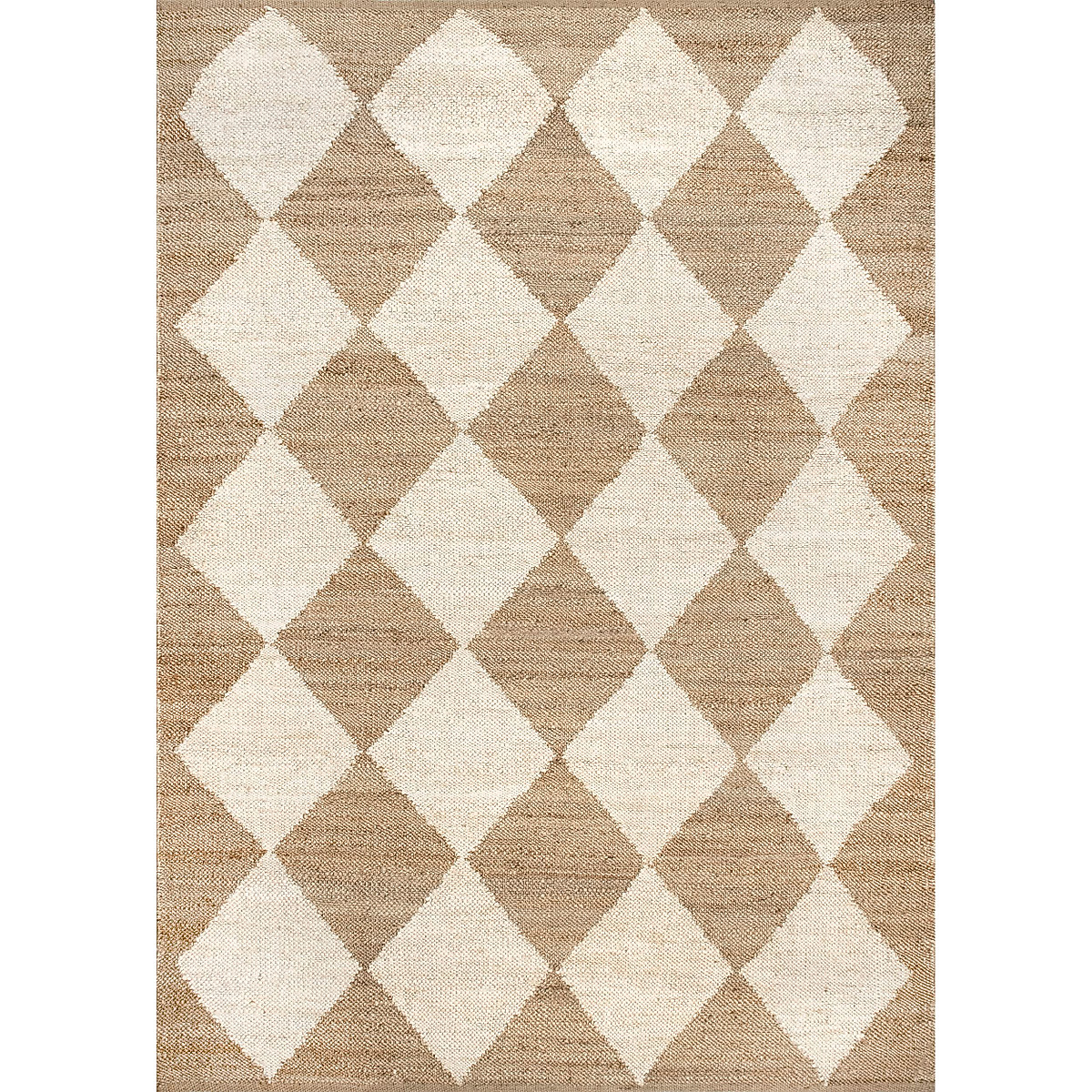 Rugs USA x Arvin Olano Louie Diamond Checkerboard Jute Area Rug, 3x5, Natural