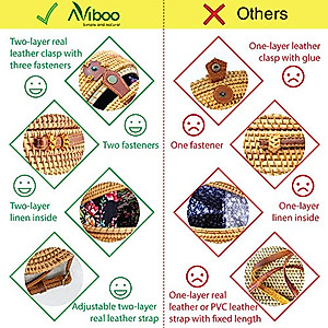 Aviboo Handwoven Round Rattan Straw Crossbody Bags for Women 8” with Adjustable Two-Layer Genuine Leather Strap with Bonus - Rattan Bracelet