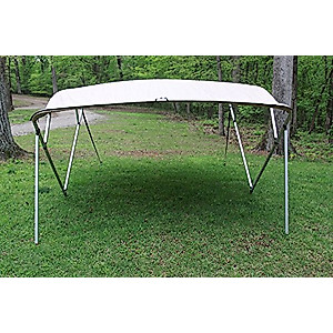 TAN/Beige Square Tube Frame VORTEX 4 Bow Pontoon/Deck Boat Bimini TOP 12' Long, 91-96